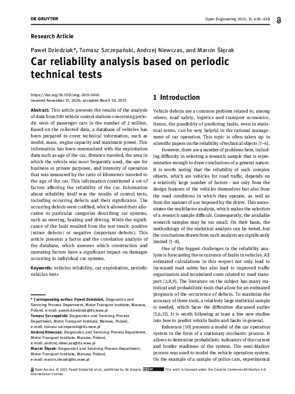 (PDF) Car reliability analysis based on periodic technical tests