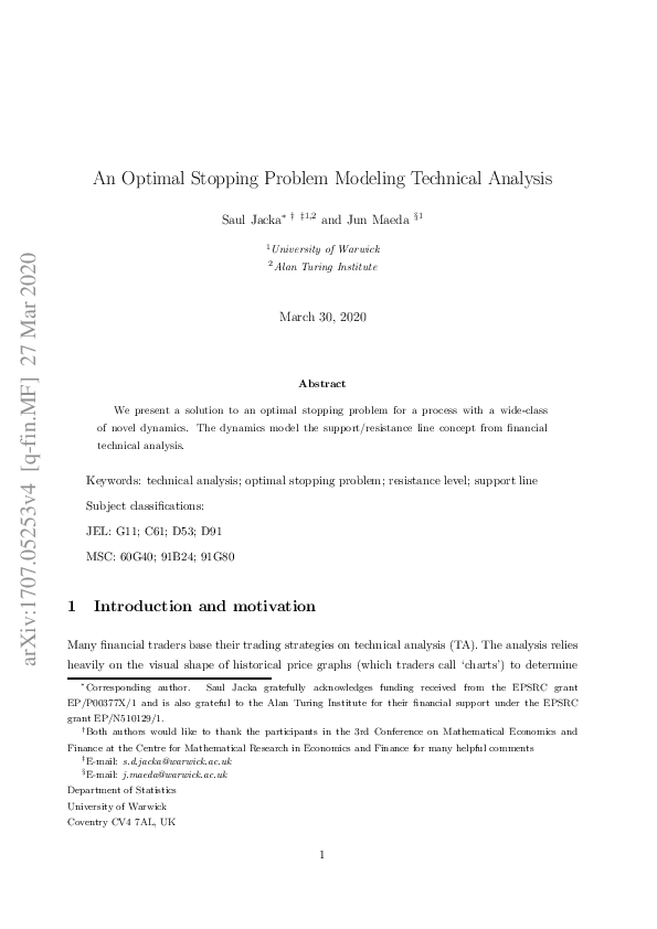 (PDF) An Optimal Stopping Problem Modeling Technical Analysis