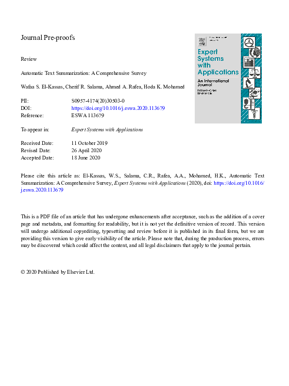 Pdf Automatic Text Summarization A Comprehensive Survey