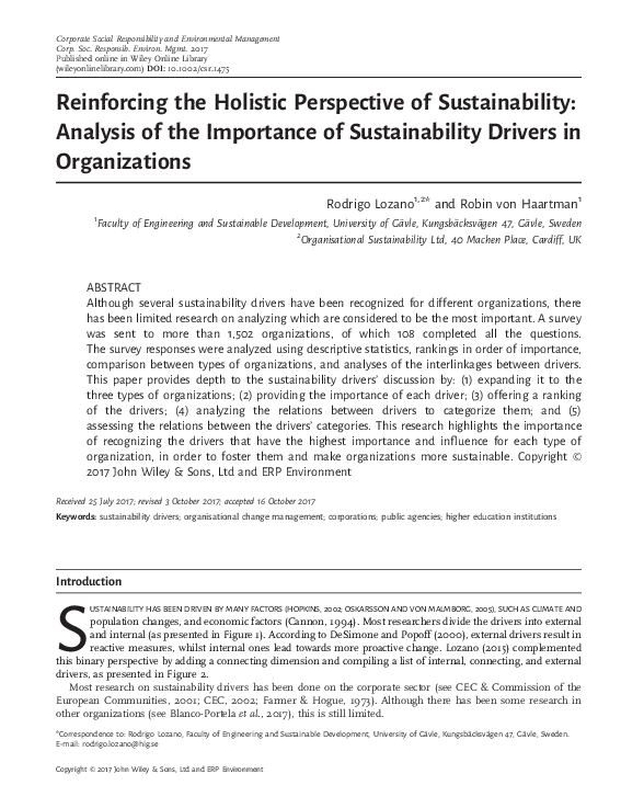 (PDF) Reinforcing the Holistic Perspective of Sustainability: Analysis ...