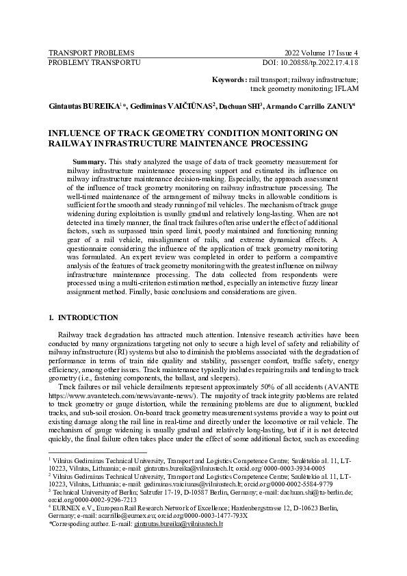 Pdf Influence Of Track Geometry Condition Monitoring On Railway