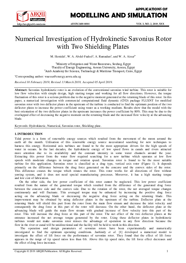 (PDF) Numerical Investigation of Hydrokinetic Savonius Rotor with Two ...