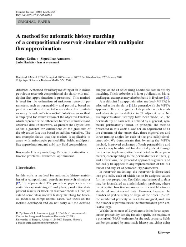 (PDF) A method for automatic history matching of a compositional reservoir simulator with ...