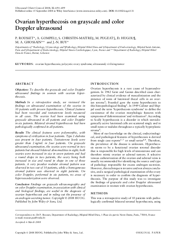 (PDF) Ovarian hyperthecosis on grayscale and color Doppler ultrasound