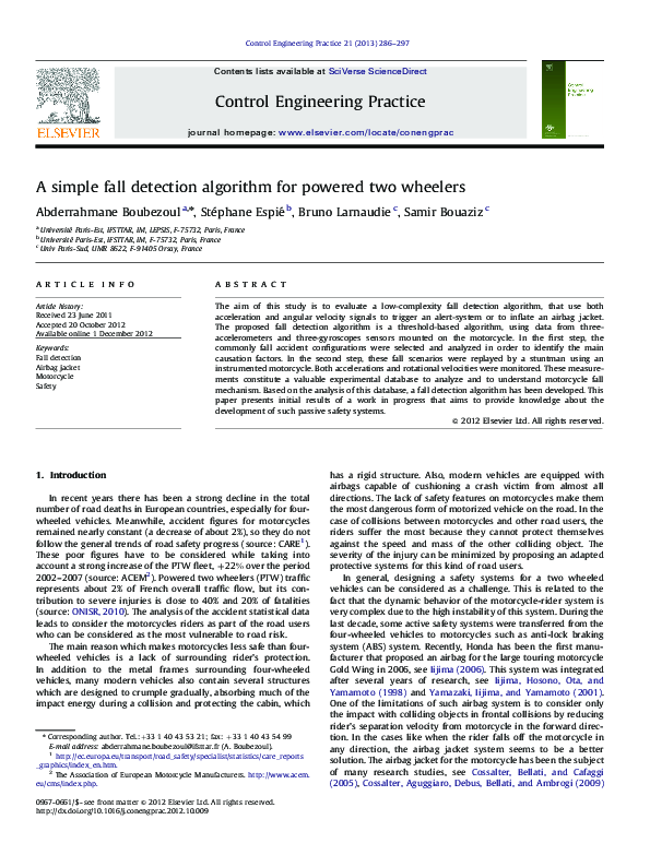 (PDF) A simple fall detection algorithm for powered two wheelers