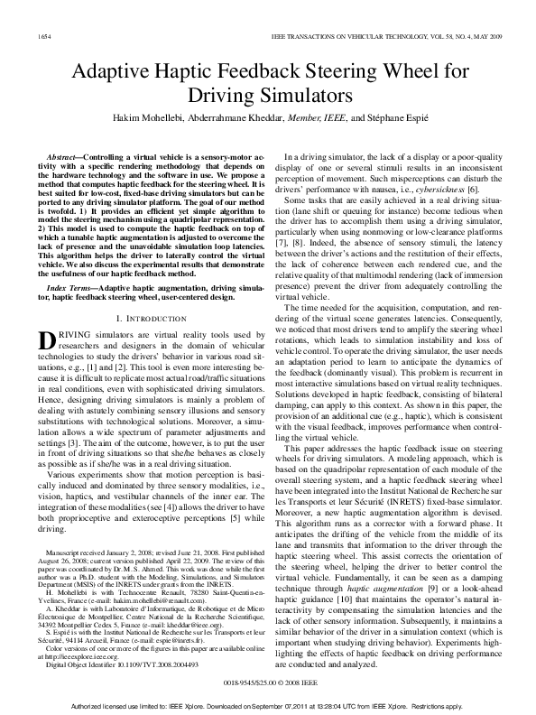 (PDF) Adaptive Haptic Feedback Steering Wheel for Driving Simulators
