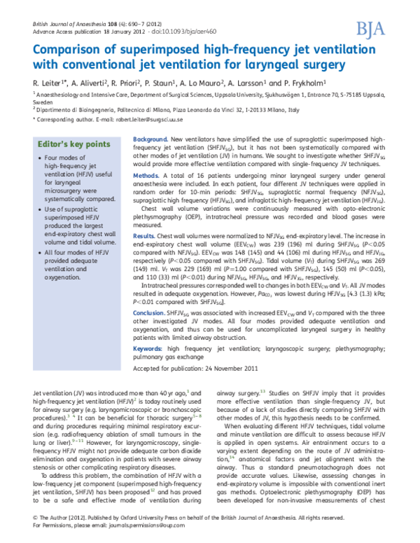 (PDF) Comparison of superimposed high-frequency jet ventilation with ...