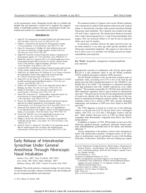 (PDF) Early Release of Interalveolar Synechiae Under General Anesthesia ...