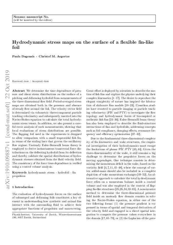 (PDF) Hydrodynamic stress maps on the surface of a flexible fin-like foil
