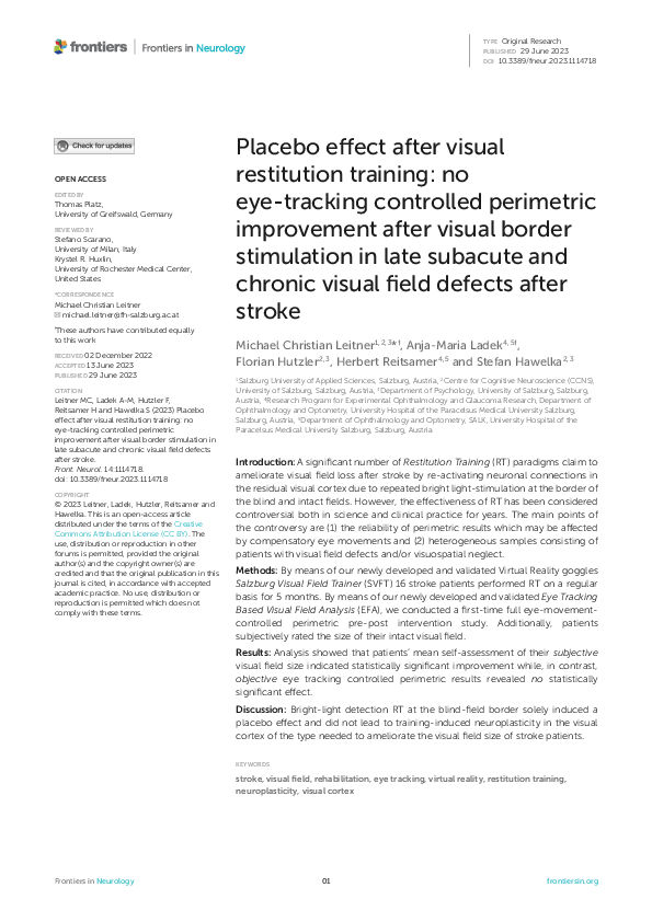 (PDF) Placebo effect after visual restitution training: no eye-tracking ...