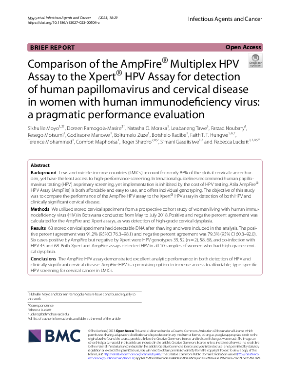 (PDF) Comparison of the AmpFire® Multiplex HPV Assay to the Xpert® HPV ...