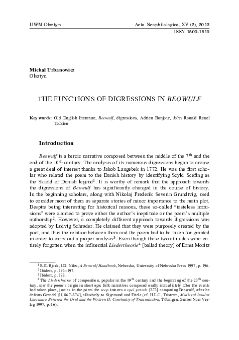 (PDF) The Functions of Digressions in Beowulf