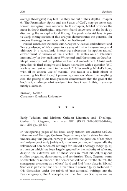 (PDF) Early Judaism and Modern Culture: Literature and Theology