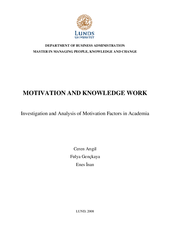 (PDF) Motivation and Knowledge Work