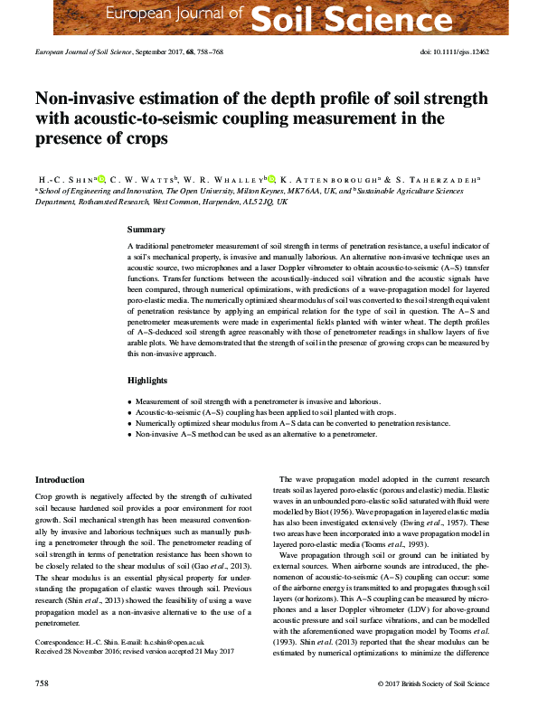 (PDF) Non-invasive estimation of the depth profile of soil strength ...