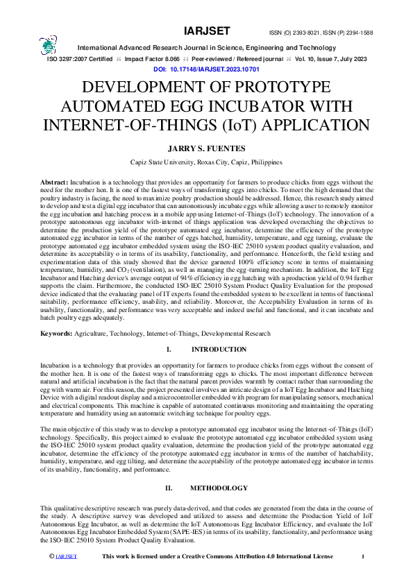 (PDF) DEVELOPMENT OF PROTOTYPE AUTOMATED EGG INCUBATOR WITH INTERNET-OF ...