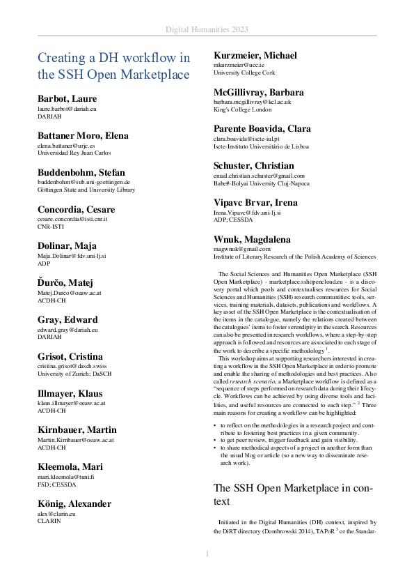 Pdf Creating A Dh Workflow In The Ssh Open Marketplace Magdalena Wnuk
