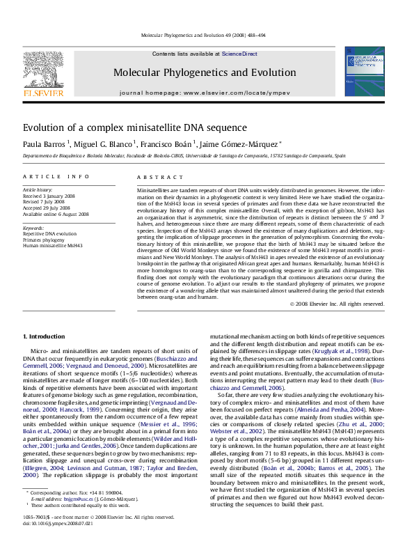 (PDF) Evolution of a complex minisatellite DNA sequence