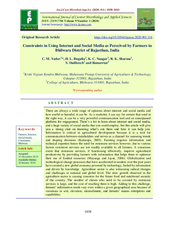 (PDF) Constraints in Using Internet and Social Media as Perceived by Farmers in Bhilwara ...