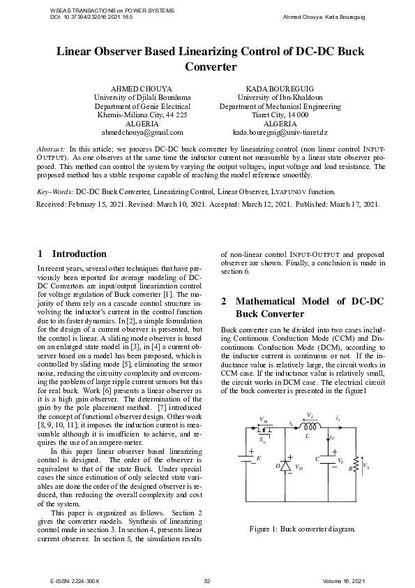 (PDF) Linear Observer Based Linearizing Control of DC-DC Buck Converter