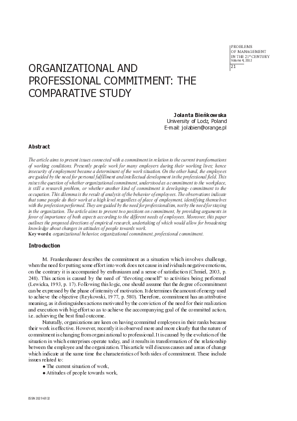 (PDF) Organizational and Professional Commitment: The Comparative Study