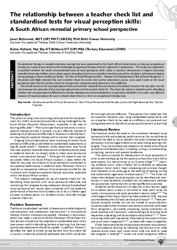 (PDF) The relationship between a teacher check list and standardised ...