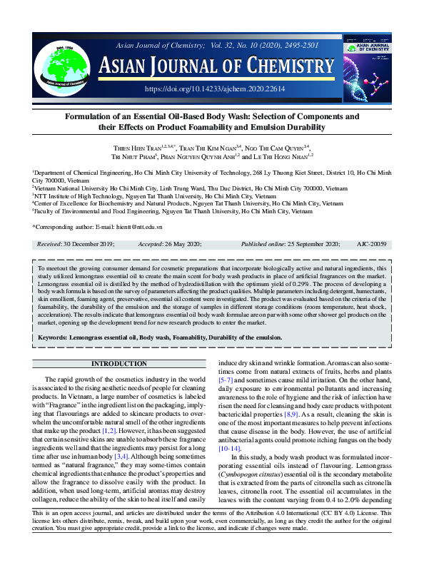 (PDF) Formulation of an Essential Oil-Based Body Wash: Selection of ...