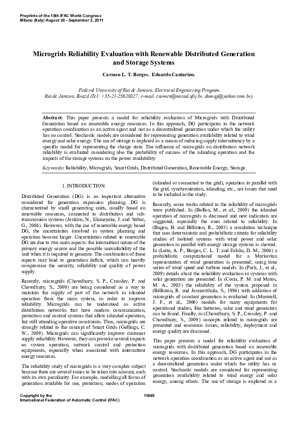 Pdf Microgrids Reliability Evaluation With Renewable Distributed