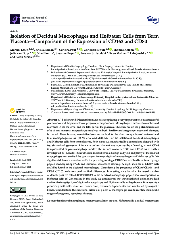 (PDF) Isolation of Decidual Macrophages and Hofbauer Cells from Term ...