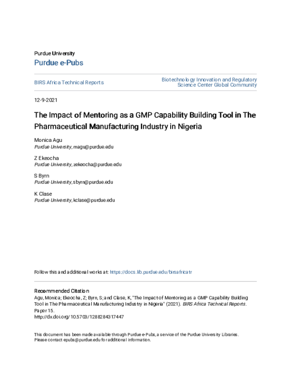 (PDF) The Impact of Mentoring as a GMP Capability Building Tool in The Pharmaceutical ...