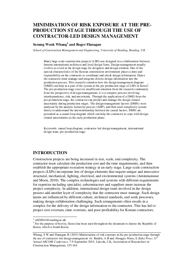 (PDF) Minimisation of Risk Exposure at the Pre- Production Stage ...