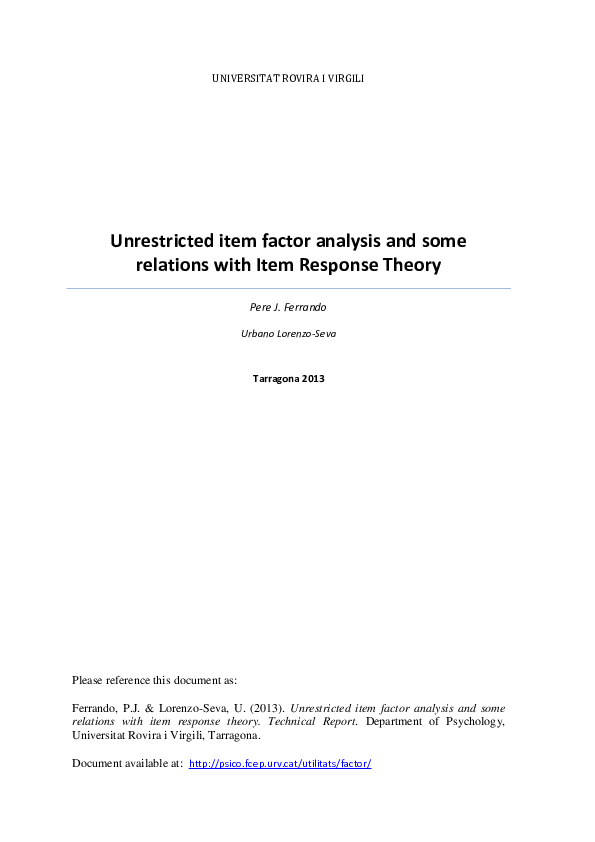 (PDF) Unrestricted item factor analysis and some relations with item response theory | Pere Joan ...