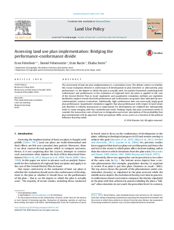 (PDF) Assessing land use plan implementation: Bridging the performance ...