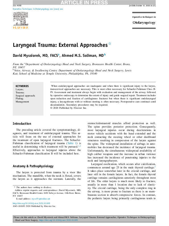 (PDF) Laryngeal Trauma: External Approaches