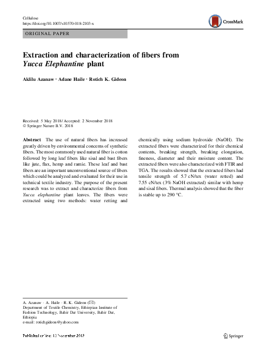 (PDF) Extraction and characterization of fibers from Yucca Elephantine ...