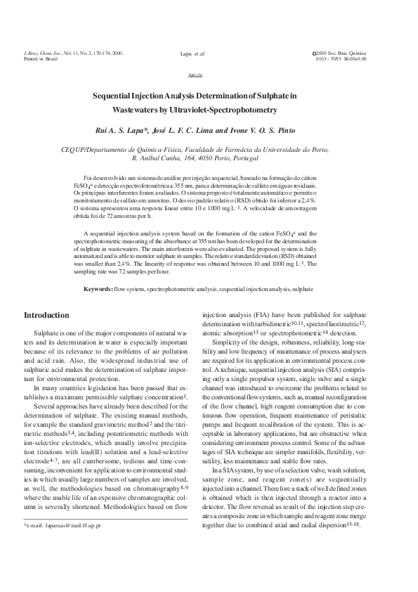(PDF) Sequential injection analysis determination of sulphate in wastewaters by ultraviolet ...