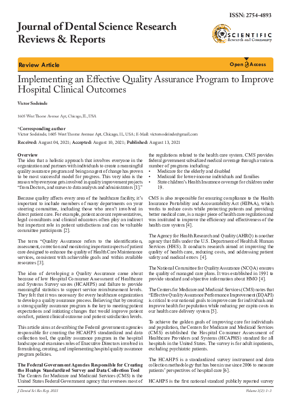 (PDF) Implementing an Effective Quality Assurance Program to Improve Hospital Clinical Outcomes