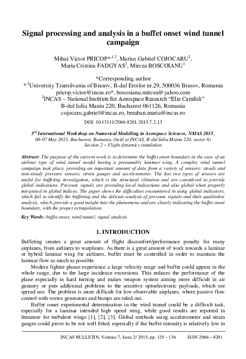(PDF) Signal processing and analysis in a buffet onset wind tunnel campaign