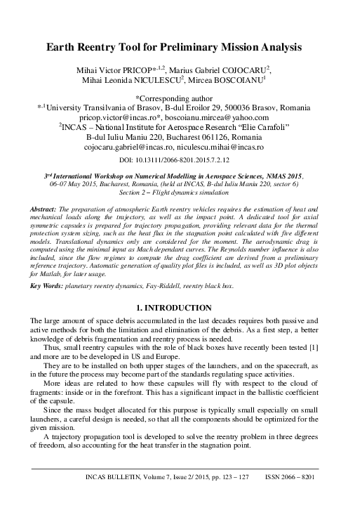 (PDF) Earth Reentry Tool for Preliminary Mission Analysis