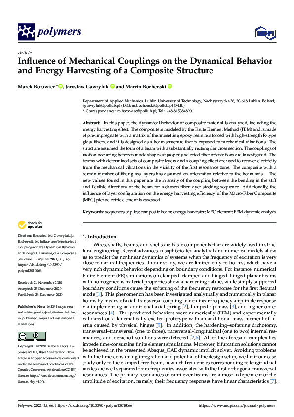 (PDF) Influence of Mechanical Couplings on the Dynamical Behavior and Energy Harvesting of a ...