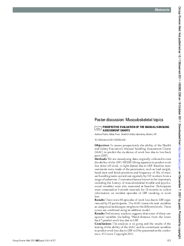 Pdf Prospective Evaluation Of The Manual Handling Assessment Charts 1054