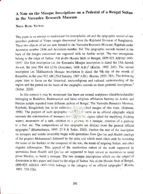 (PDF) A Note on the Mosque Inscriptions on a Pedestal of a Bengal ...
