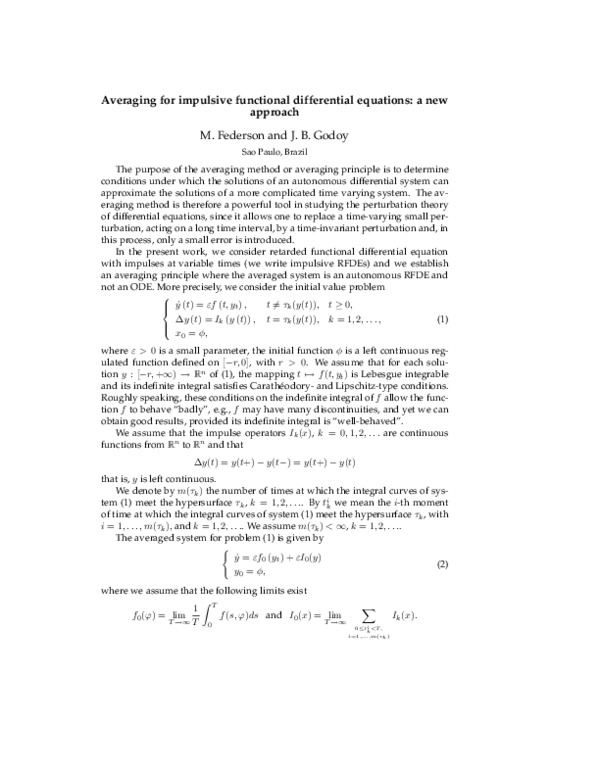 (PDF) Averaging for impulsive functional difierential equations: a new approach