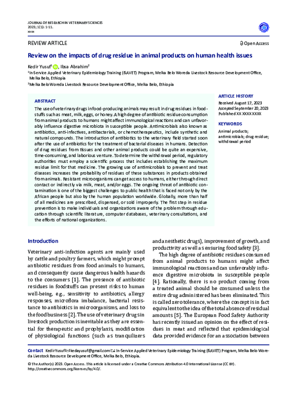 (PDF) Review on the impacts of drug residue in animal products on human ...