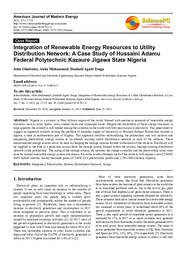 (PDF) Integration of Renewable Energy Resources to Utility Distribution Network: A Case Study of ...