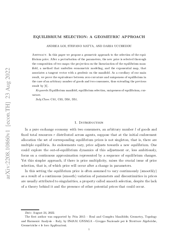 (PDF) Equilibrium Selection: A Geometric Approach