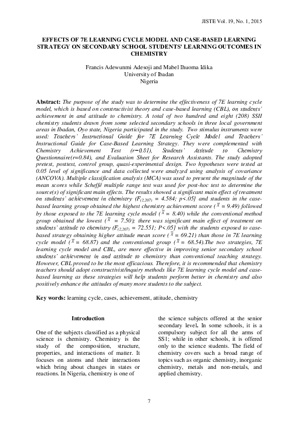 (PDF) Effects of 7E Learning Cycle Model and Case-Based Learning ...