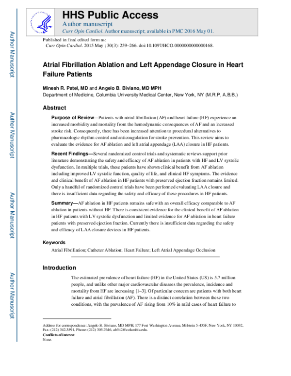 (PDF) Atrial fibrillation ablation and left appendage closure in heart ...