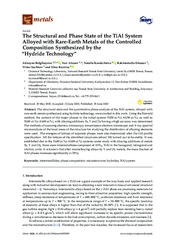 (PDF) The Structural and Phase State of the TiAl System Alloyed with ...