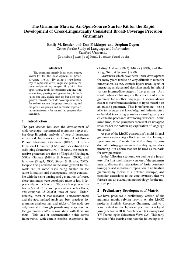 (PDF) The grammar matrix